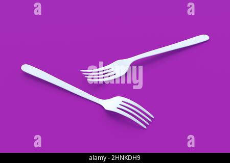 White forks on violet background. Copy space. 3d render Stock Photo - Alamy