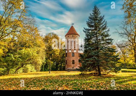 autumn golden foliage of renaissance raudondvaris manor castle Stock ...
