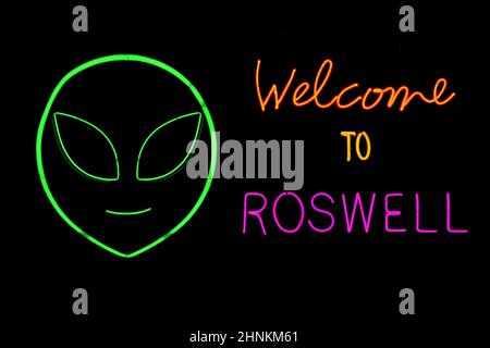 Photo Composite Welcome to Roswell Neon Sign Stock Photo - Alamy
