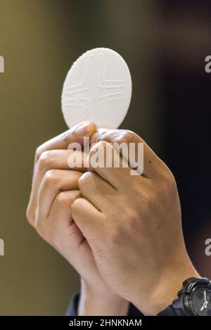 The Holy Bread rite, during the Mass, in a catholic church Stock Photo ...