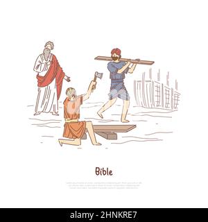 Illustration of Noah and the Building of the Ark (Genesis) from the ...