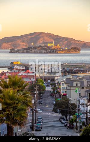 Historical Alcatraz Island Landscape with Lighthouse, San Francisco ...