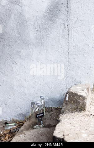 pair of drunk quarter-litre bottle on outer sill Stock Photo - Alamy