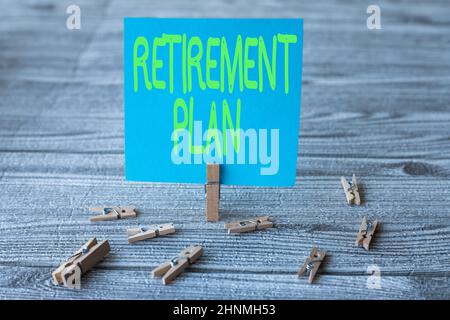 Inspiration showing sign Retirement Plan, Business idea saving money in ...