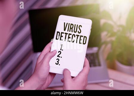 Text sign showing Virus Detected. Conceptual photo A computer program ...