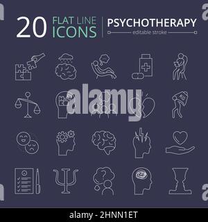 Psychotherapy and psychology line icon set. Simple thin outline ...