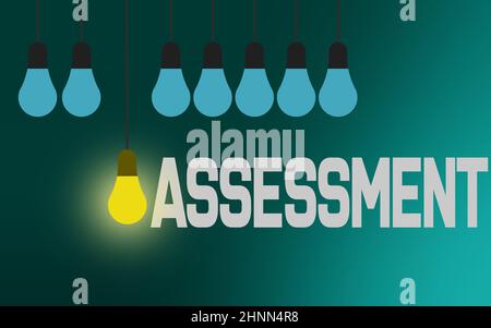 Assessment word with lighting bulb, 3d rendering Stock Photo - Alamy