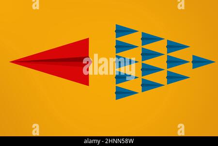 Think Differently Business Concept. Red Arrow Standing Out of Crowd ...