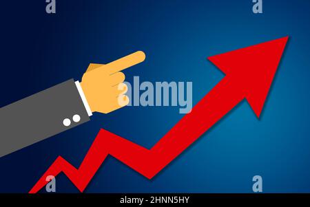 Finger pointing to the growing red graph, 3D rendering Stock Photo - Alamy