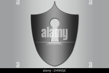 Polished shield with keyhole icon, 3D rendering Stock Photo - Alamy