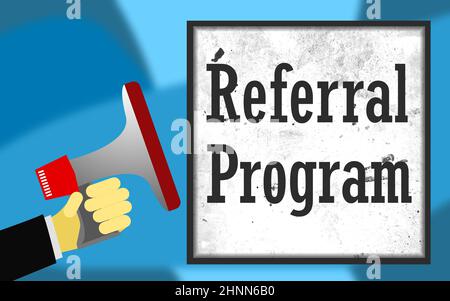 Referral program word with megaphone sound icon, 3D rendering Stock ...