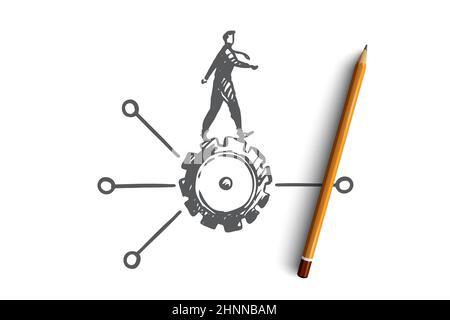 Algorithm, data, user, element, software concept. Hand drawn man on ...