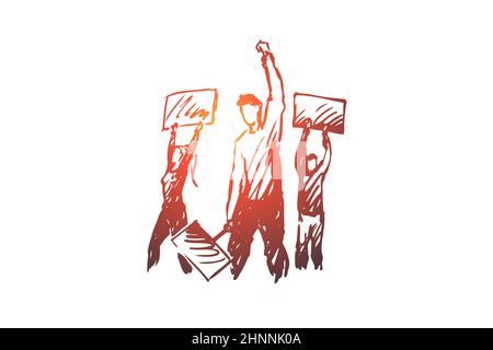 Demonstration, riots, rallies vector concept. People with signs in ...