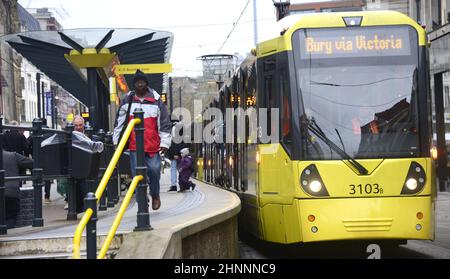 Metrolink Tram, with destination of Bury via Victoria Station, at ...
