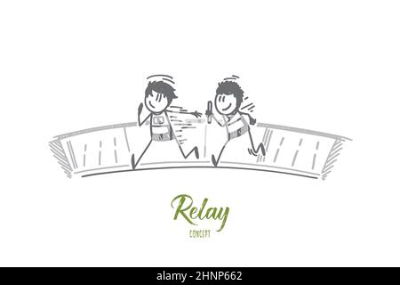 Relay baton, cooperation, teamwork concept. Hands of two sportsmen ...
