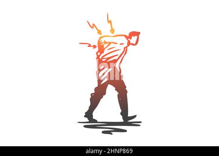 Posture, bad, spine, pain, back, problem concept. Hand drawn man with ...