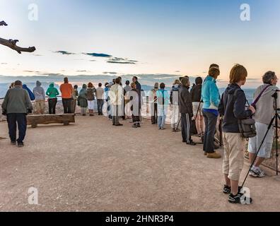 Bryce Canyon, USA - July 16, 2008: people watch the sunrise at ...