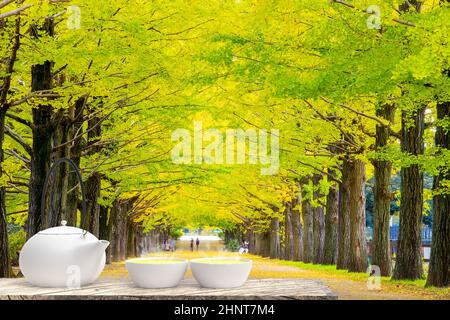 The 3d rendering of Cup with tea and teapot with nice background Stock ...