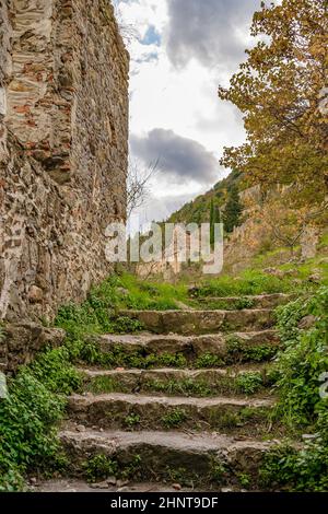 Stone stairs, Mystras, Greece Stock Photo - Alamy