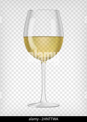 Realistic transparent wine glass filled with white wine. Graphic design ...