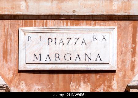 Piazza Margana - square name sign in Rome, Italy. Campitelli district ...