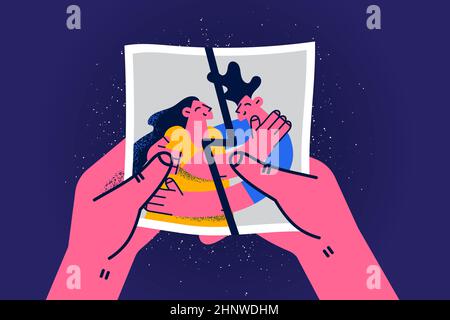 Breaking up and divorce concept. Photo of young married couple cartoon ...