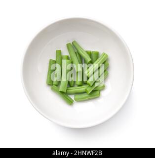 Chopped Green Beans In White Bowl Isolated Stock Photo - Alamy