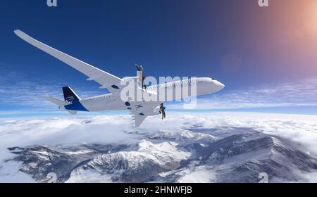 Hydrogen filled H2 propeller Airplane flying in the sky - future H2 ...