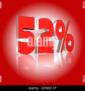 52%, 52 percent as a 3D illustration, 3D rendering Stock Photo - Alamy