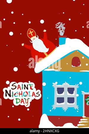 Cute postcard for Saint Nicholas Sinterklaas - greeting card or banner ...