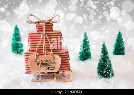 Sleigh, Gift, Snow, Bokeh, Glueckliches 2020 Means Happy 2020 Stock ...