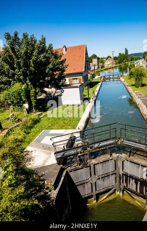 sluice at river doubs in France Stock Photo - Alamy