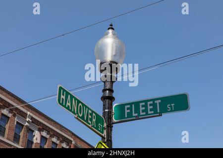 street sign Hanover and fleet street in Boston, Massachusetts Stock ...