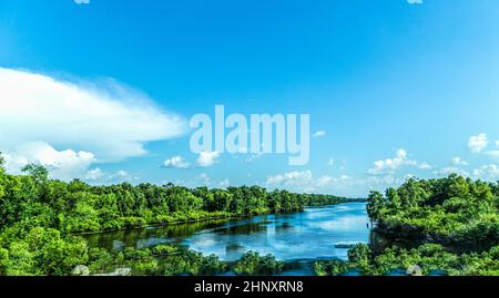 view to the river Missisippi with its wide river bed and untouched ...
