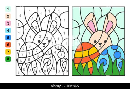 Color by numbers Easter egg hunt. Puzzle game for children education ...