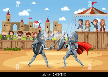 Two medieval knights fighting together illustration Stock Vector Image ...