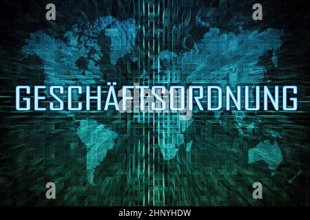 Geschaeftsordnung - german word for rules of procedure - text concept with hand pressing social ...