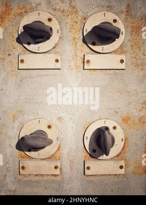Vintage switch control panel with many buttons Stock Photo - Alamy