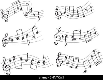Doodle music notes, signs and clefs, melody seamless pattern. Hand ...