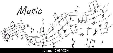 Sketch curved musical staff with notes, clefs and signs. Melody, tune ...