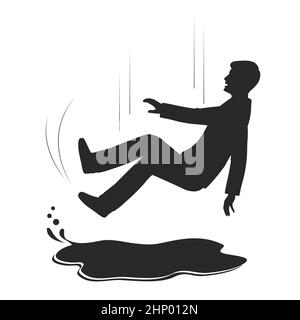 Man Falling in Puddle. Male Character Slipping on Wet Floor. Dangerous ...