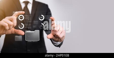 Business developer hand using board framework on virtual modern ...