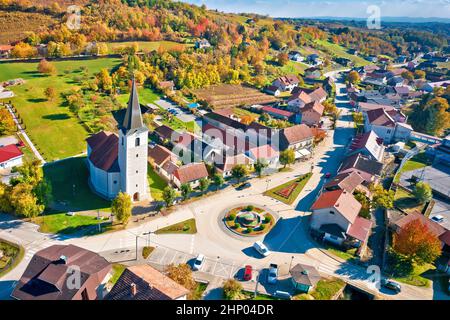 Hilside village of Lobor in Zagorje region aerial view, Ivanscica ...