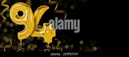 Golden number ninety balloon flying out of blank white box isolated on ...