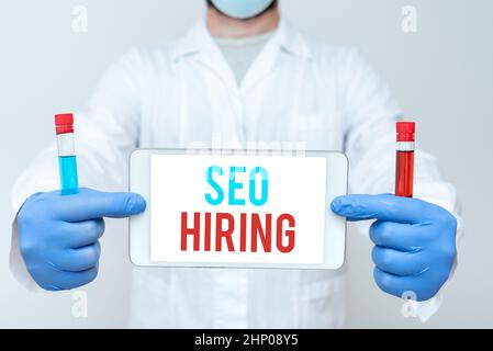 Inspiration showing sign Seo Hiring. Conceptual photo employing a ...