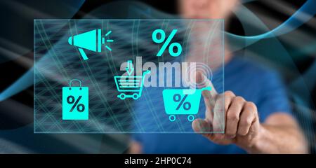 Man touching a discount concept on a touch screen with his finger Stock ...