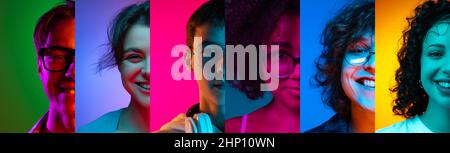 Collage of cropped male and female faces, eyes placed on the left ...