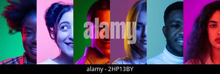 Collage of cropped male and female faces, eyes placed on the left ...