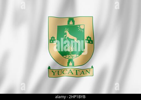 Yucatan state flag, Mexico waving banner collection. 3D illustration ...