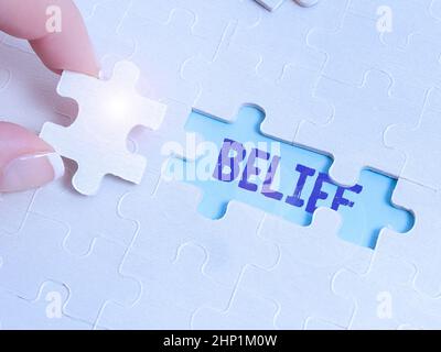 Text caption presenting Belief, Business showcase the feeling of being ...